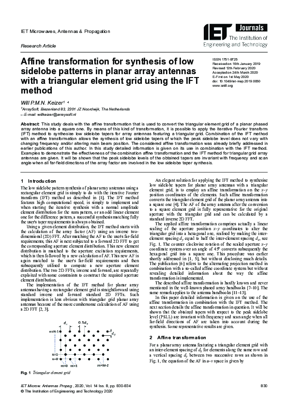 (PDF) Affine transformation for synthesis of low sidelobe patterns in planar array antennas with ...