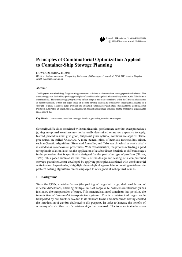Pdf Principles Of Combinatorial Optimization Applied To Container Ship Stowage Planning 