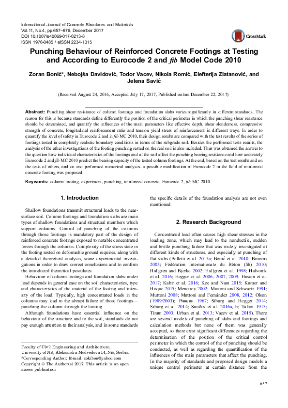 (PDF) Punching Behaviour of Reinforced Concrete Footings at Testing and ...