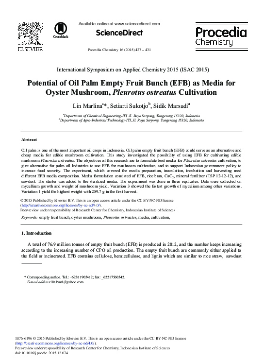 (PDF) Potential of Oil Palm Empty Fruit Bunch (EFB) as Media for Oyster ...