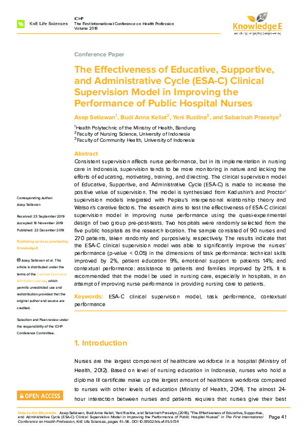 (PDF) The Effectiveness of Educative, Supportive, and Administrative Cycle (ESA-C) Clinical ...