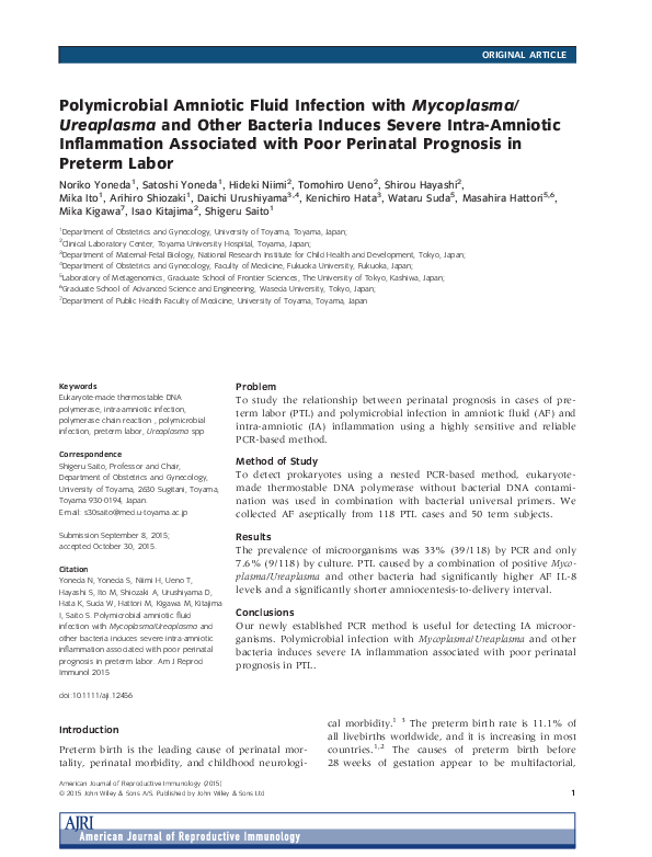 (PDF) Intra-Amniotic Inflammation from Polymicrobial Infection in ...