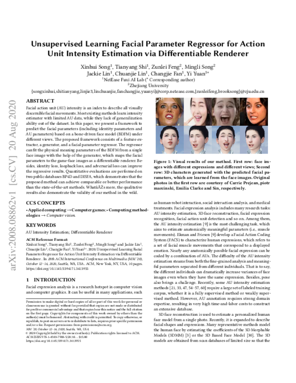 (PDF) Unsupervised Learning Facial Parameter Regressor for Action Unit Intensity Estimation via ...