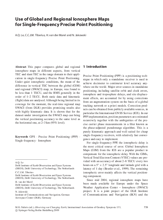 (PDF) Use of Global and Regional Ionosphere Maps for Single-Frequency Precise Point Positioning ...