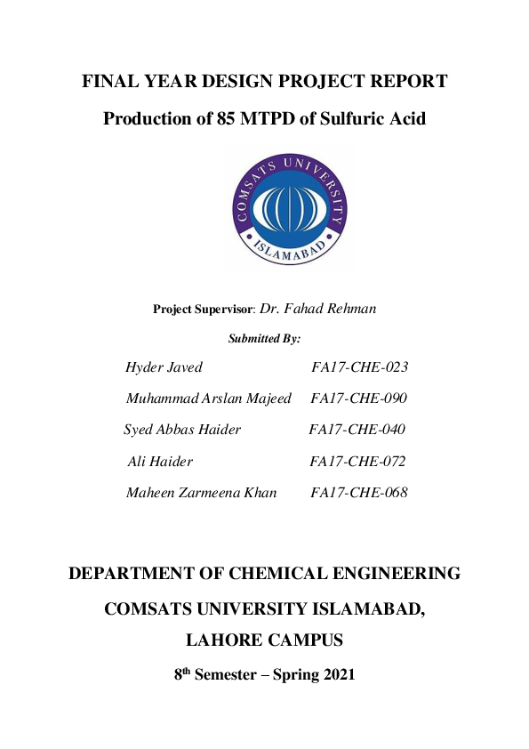 (PDF) Production of 85MTPD of Sulfuric Acid by DCDA Process