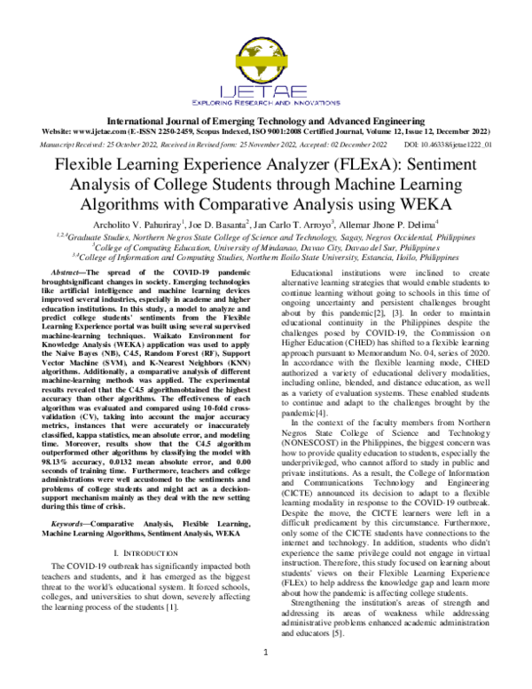 (PDF) Flexible Learning Experience Analyzer (FLExA): Sentiment Analysis of College Students ...