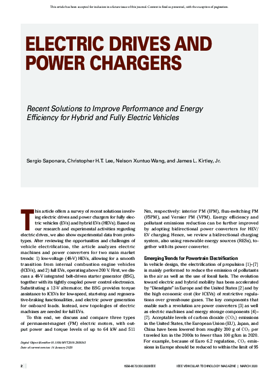 (PDF) Electric Drives and Power Chargers: Recent Solutions to Improve ...