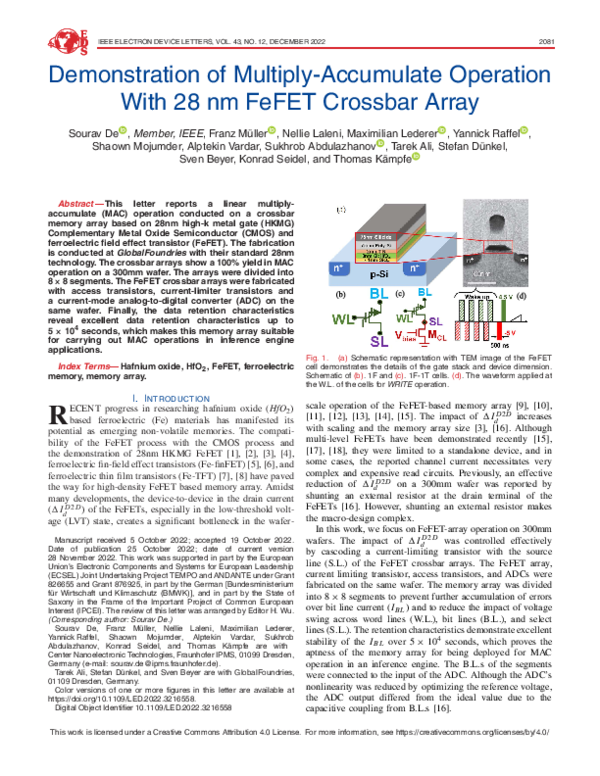 Pdf Demonstration Of Multiply Accumulate Operation With 28 Nm Fefet Crossbar Array Shaown