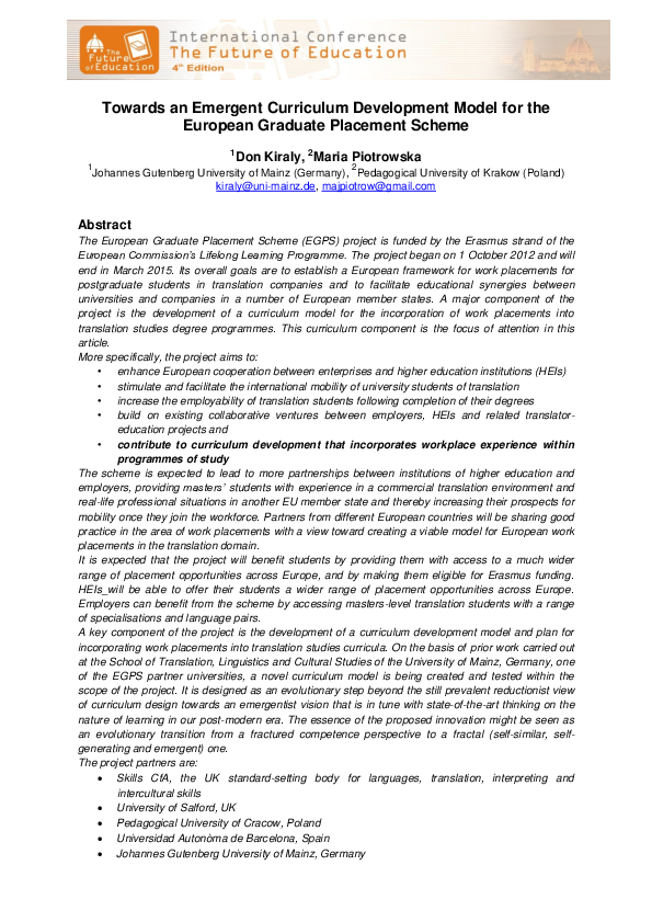 (PDF) Towards an Emergent Curriculum Development Model for the European ...