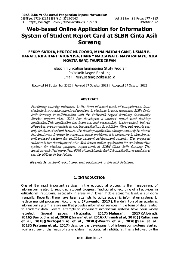 (PDF) Web-based Online Application for Information System of Student Report Card at SLBN Cinta ...