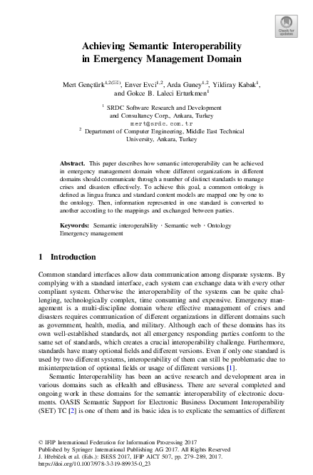 (PDF) Achieving Semantic Interoperability in Emergency Management Domain