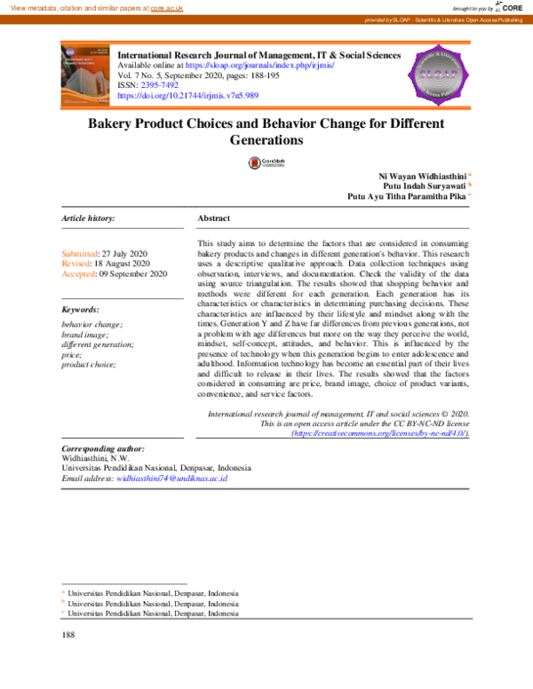 (PDF) Bakery Product Choices and Behavior Change for Different Generations