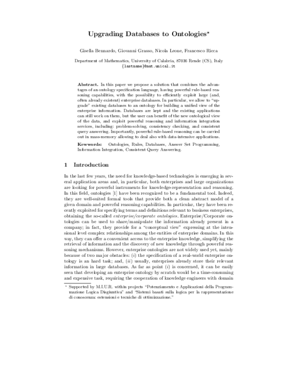 (PDF) Upgrading Databases to Ontologies