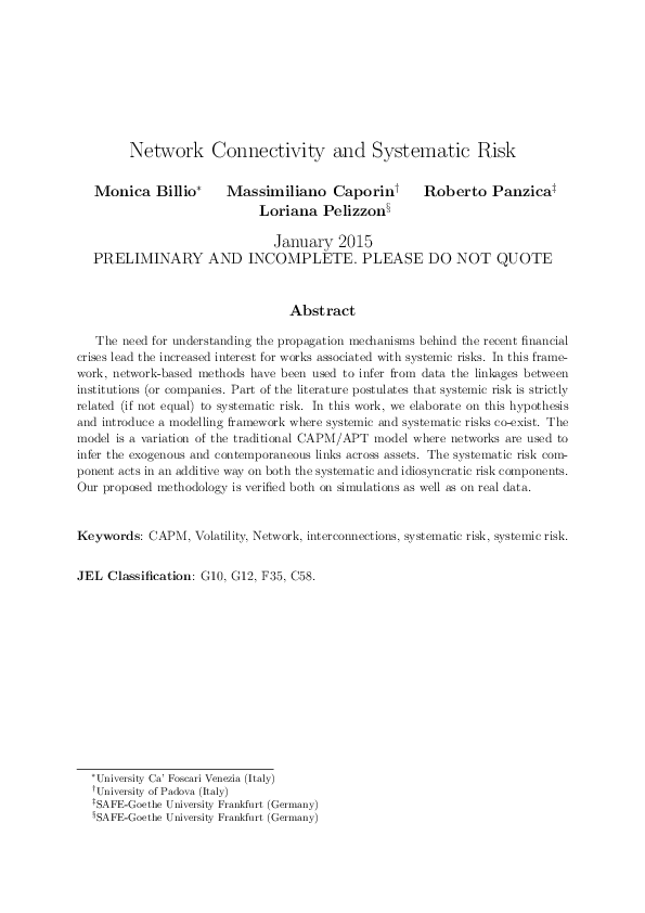 (PDF) Network Connectivity and Systematic Risk | Roberto Panzica ...