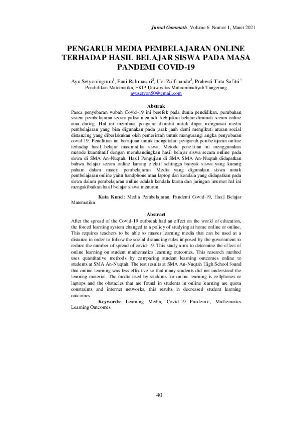 (PDF) Pengaruh Media Pembelajaran Online Terhadap Hasil Belajar Siswa Pada Masa Pandemi COVID-19