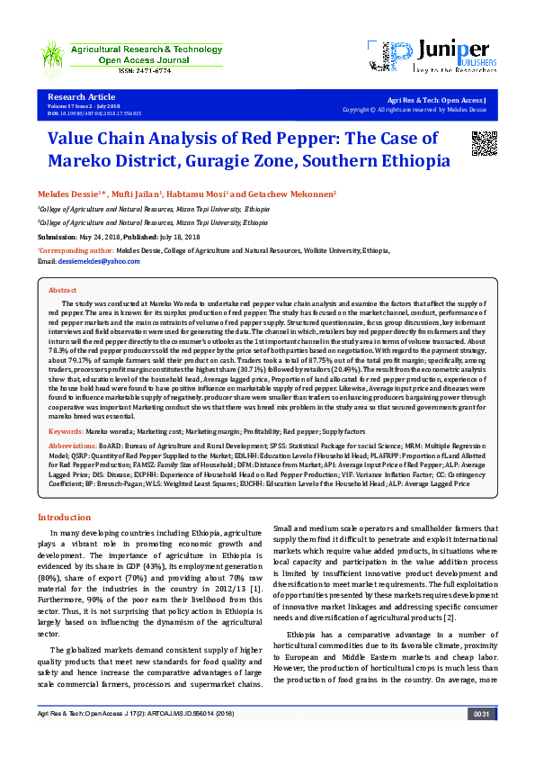 (PDF) Value Chain Analysis of Red Pepper: The Case of Mareko District ...
