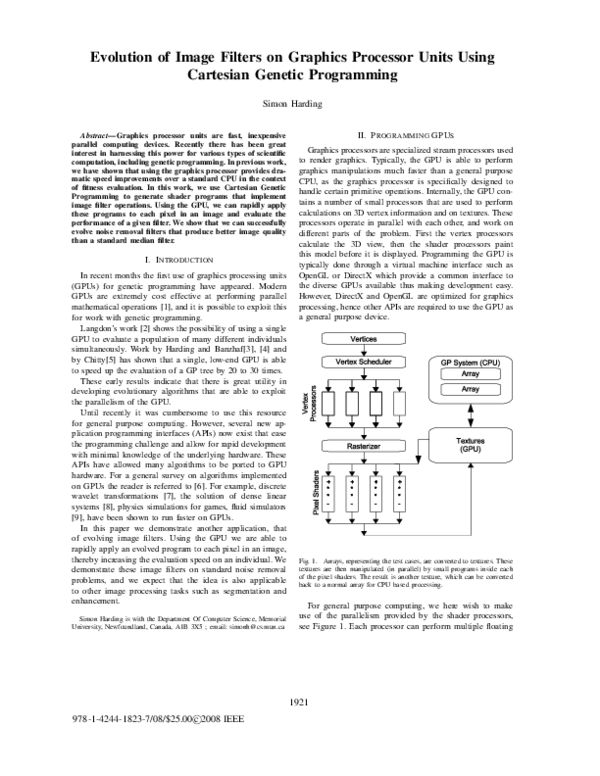 Pdf Evolution Of Image Filters On Graphics Processor Units Using Cartesian Genetic Programming