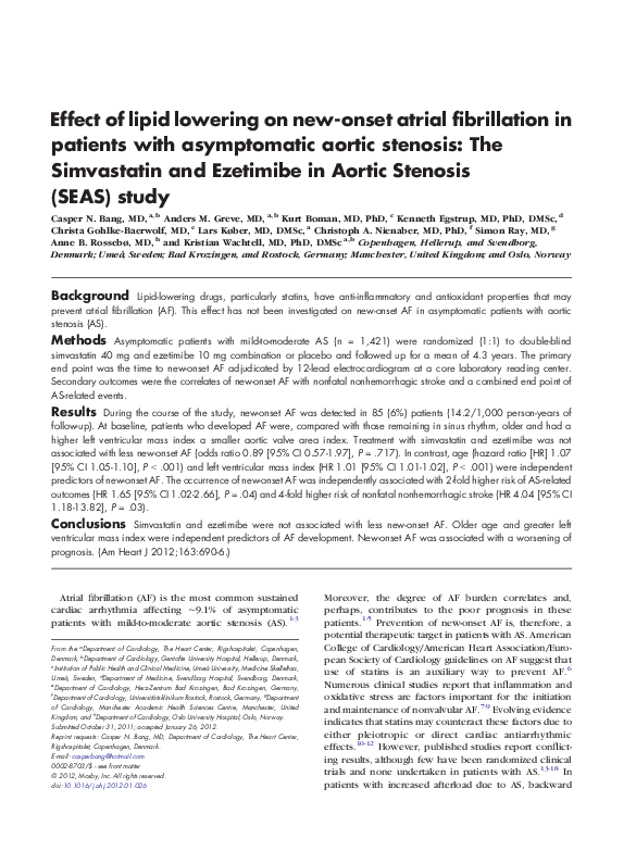 (PDF) Effect of lipid lowering on new-onset atrial fibrillation in patients with asymptomatic ...