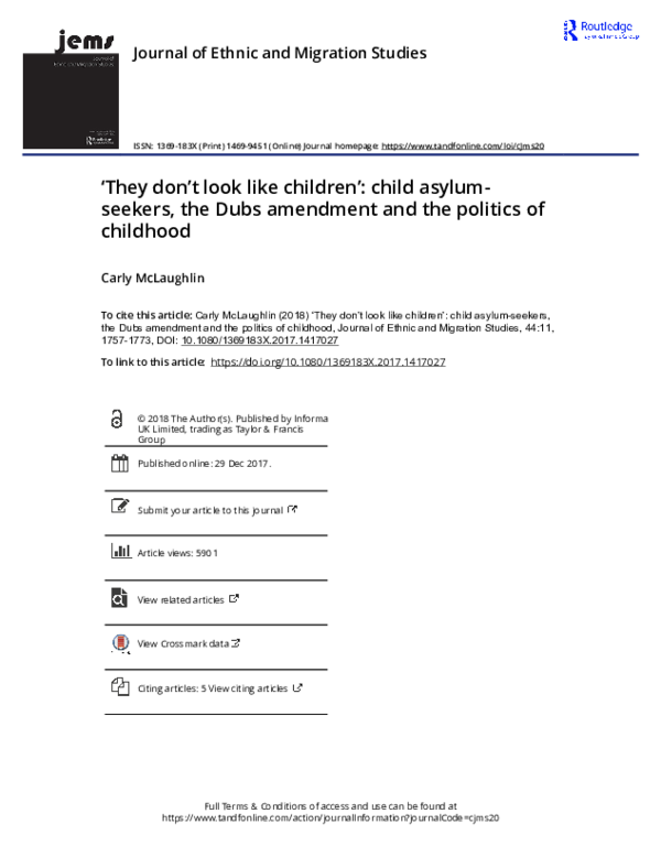 (PDF) ‘They don’t look like children’: child asylum-seekers, the Dubs ...