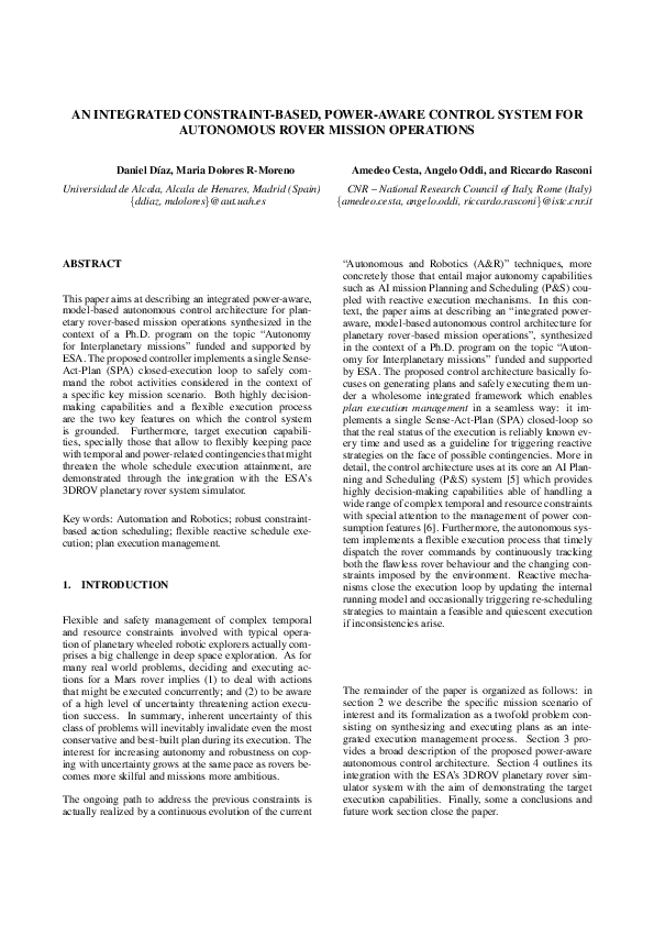 Pdf An Integrated Constraint Based Power Aware Control System For Autonomous Rover Mission