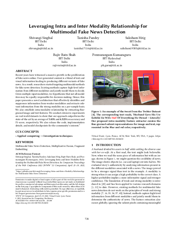 (PDF) Leveraging Intra and Inter Modality Relationship for Multimodal Fake News Detection