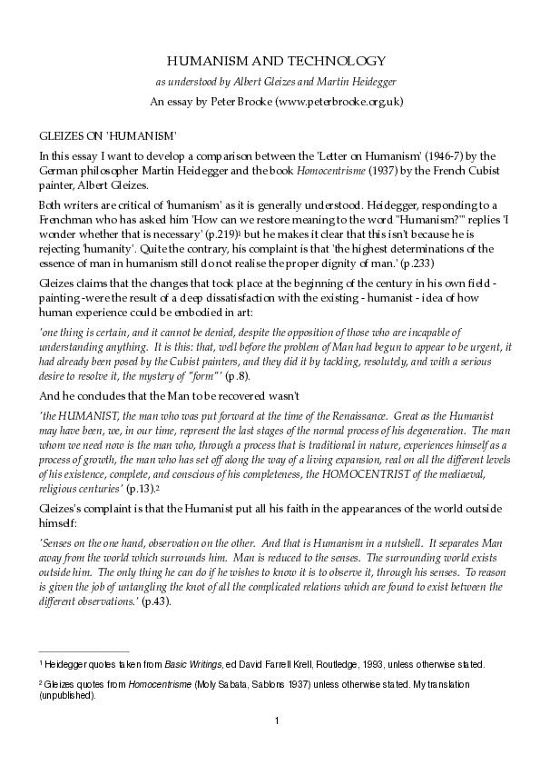 (PDF) Humanism and technology