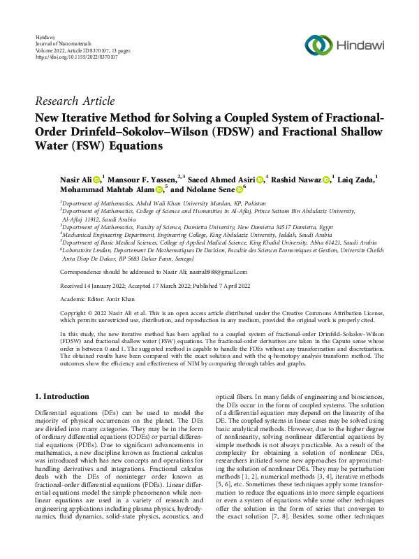 Pdf New Iterative Method For Solving A Coupled System Of Fractional