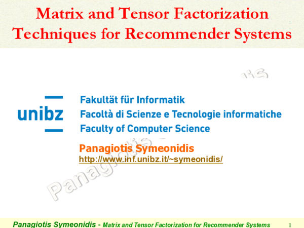 (PDF) Matrix and Tensor Factorization Techniques for Recommender Systems