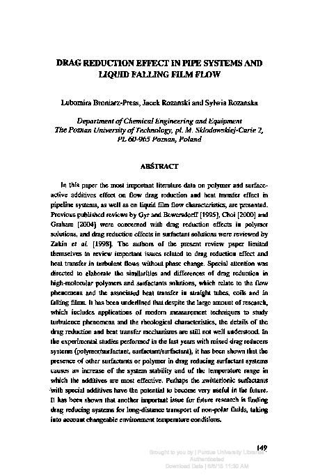 (PDF) Drag Reduction Effect in Pipe Systems and Liquid Falling Film Flow