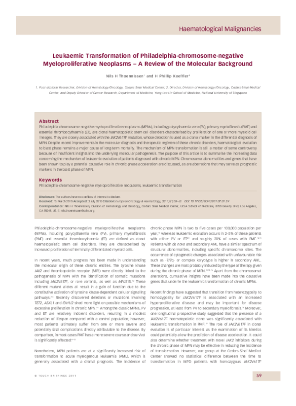 (PDF) Leukaemic Transformation of Philadelphia-chromosome-negative Myeloproliferative Neoplasms ...