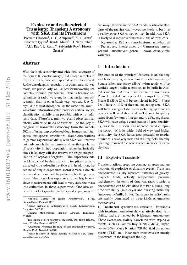 (PDF) Explosive and Radio-Selected Transients: Transient Astronomy with ...