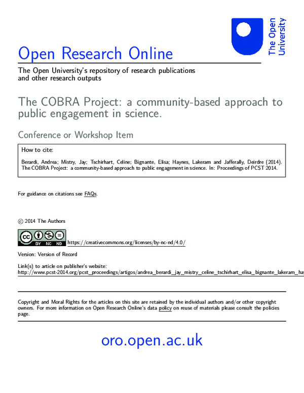 (PDF) The COBRA Project: a community-based approach to public ...
