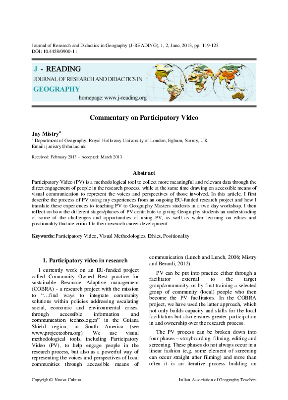 (PDF) Commentary on Participatory Video