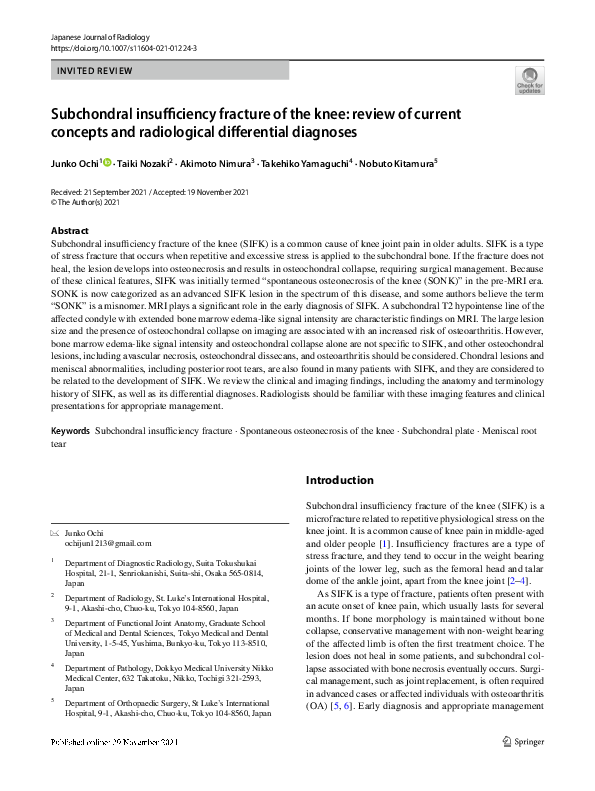 (PDF) Subchondral insufficiency fracture of the knee: review of current concepts and ...