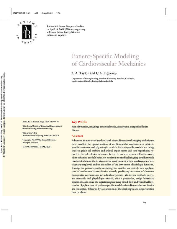 (PDF) Patient-Specific Modeling of Cardiovascular Mechanics | Charles A ...