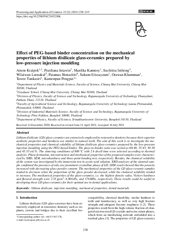 (PDF) Effect of PEG-based binder concentration on the mechanical ...