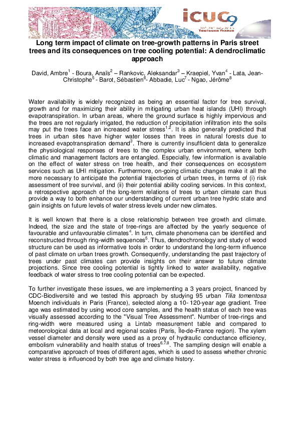 (PDF) Long term impact of climate on tree-growth patterns in Paris ...