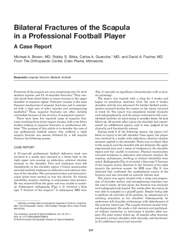 (PDF) Bilateral Fractures of the Scapula in a Professional Football Player