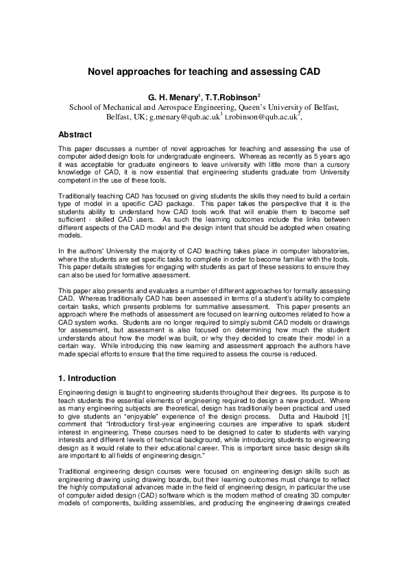 (PDF) Novel approaches for teaching and assessing CAD