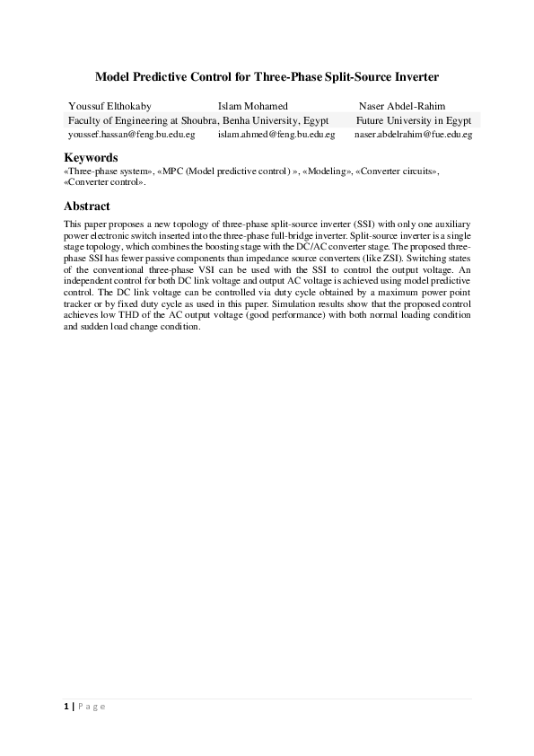 (PDF) Model Predictive Control for Three-Phase Split-Source Inverter