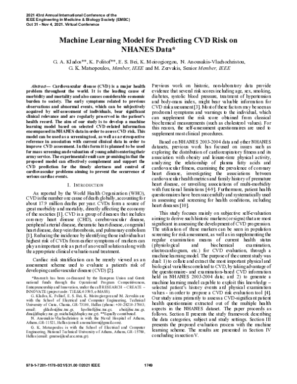 Machine Learning Model for Predicting CVD Risk on NHANES Data