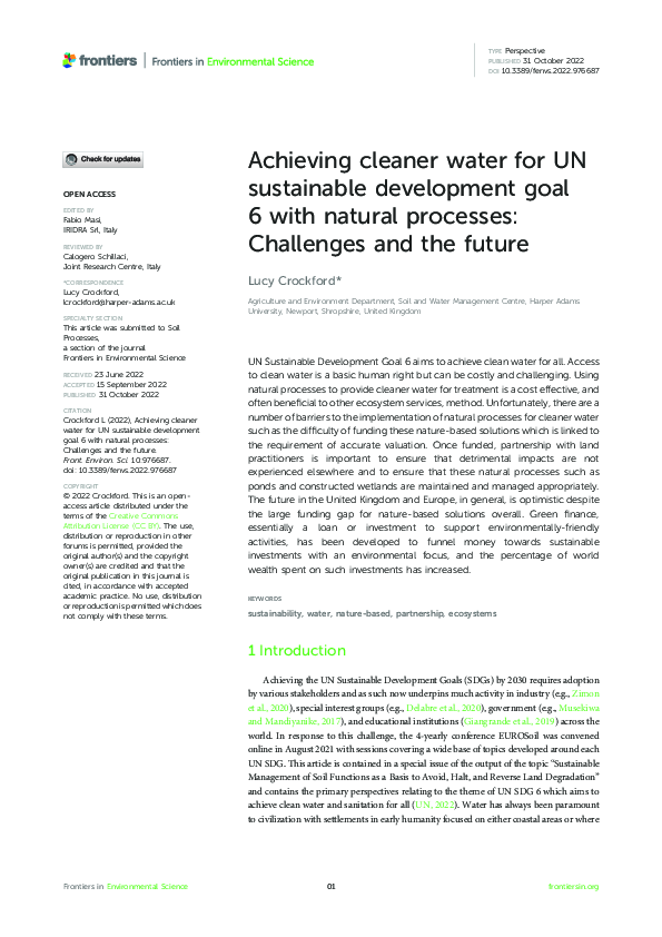 (PDF) Achieving cleaner water for UN sustainable development goal 6 ...