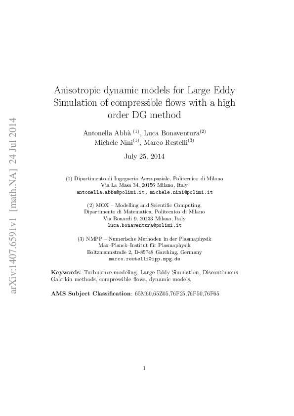 Pdf Dynamic Models For Large Eddy Simulation Of Compressible Flows With A High Order Dg Method