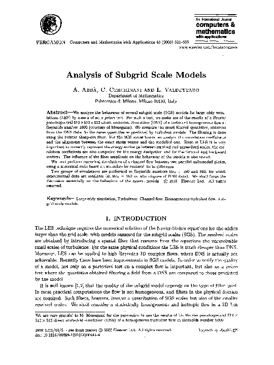 Pdf Analysis Of Subgrid Scale Models