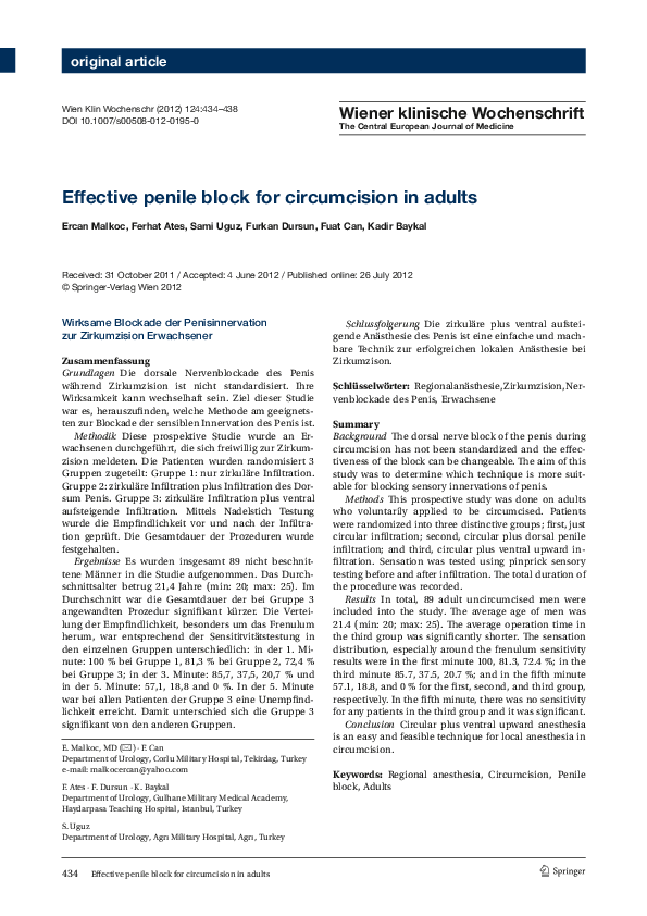 (PDF) Effective penile block for circumcision in adults