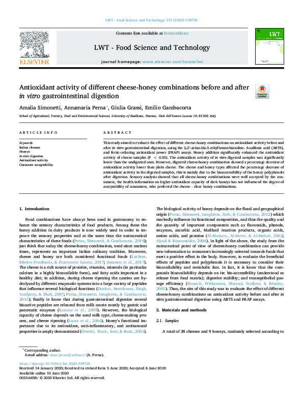 (PDF) Antioxidant activity of different cheese-honey combinations ...