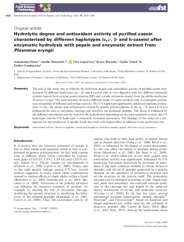 (PDF) Hydrolytic degree and antioxidant activity of purified casein ...