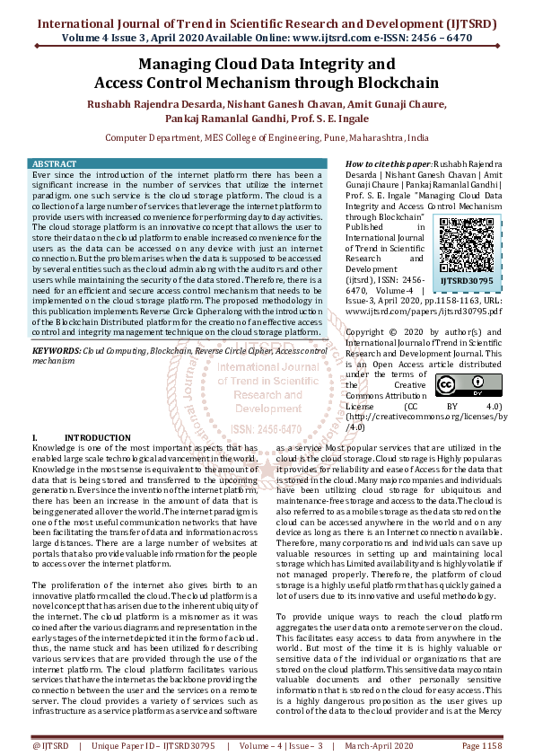 (PDF) Managing Cloud Data Integrity and Access Control Mechanism through Blockchain