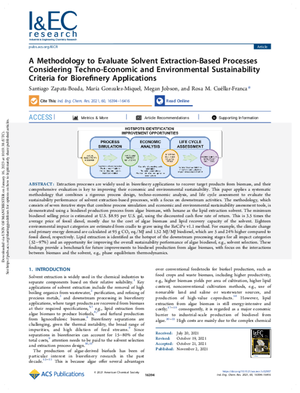 (PDF) A Methodology to Evaluate Solvent Extraction-Based Processes Considering Techno-Economic ...