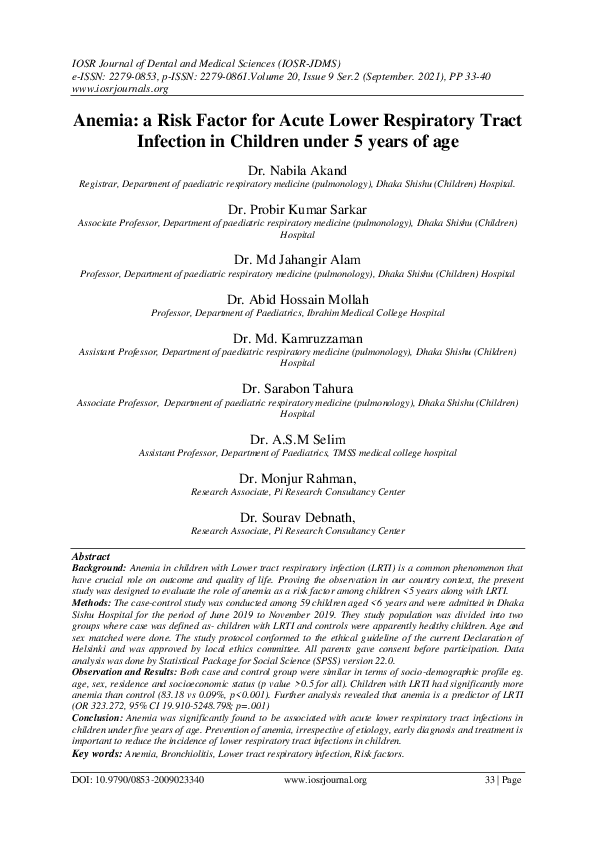 (PDF) Anemia: A Risk Factor for Acute Lower Respiratory Tract Infection ...
